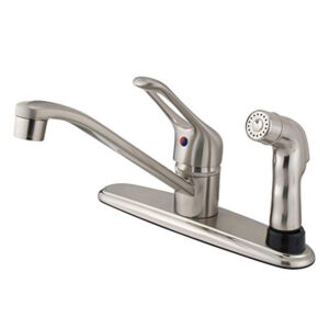 kingston brass kb563snsp wyndham single loop handle kitchen faucet with deck sprayer, 8-inch, brushed nickel