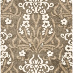 SAFAVIEH Florida Shag Collection Area Rug - 5'3" x 7'6", Smoke & Beige, Floral Design, Non-Shedding & Easy Care, 1.2-inch Thick Ideal for High Traffic Areas in Living Room, Bedroom (SG457-7913)