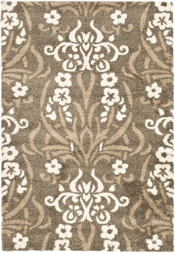 SAFAVIEH Florida Shag Collection Area Rug - 5'3" x 7'6", Smoke & Beige, Floral Design, Non-Shedding & Easy Care, 1.2-inch Thick Ideal for High Traffic Areas in Living Room, Bedroom (SG457-7913)