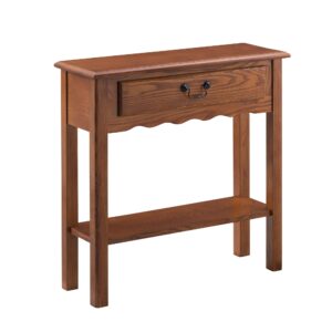 leick home 9021-med one drawer wave hall console table with shelf, medium oak