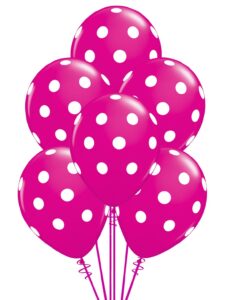 qualatex big polka dots white/wild berry biodegradable latex balloons, 11-inches (12-units)