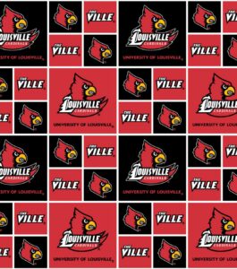 university of louisville cardinals cotton fabric, red & black - sold by the yard