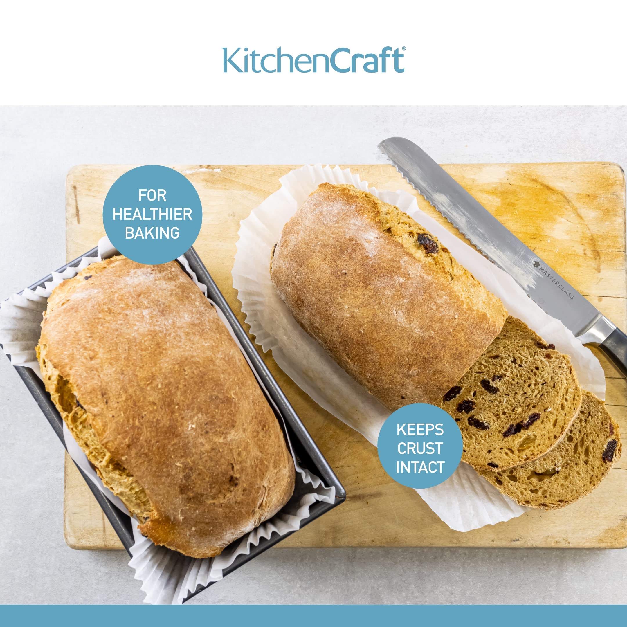 KitchenCraft Loaf Tin Liners, Non Stick, Cake and Bread Tin, 20 x 9 cm, Pack of 40 Liners, White