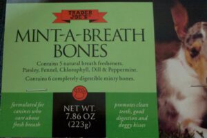 trader joe's mint-a-breath dog bones, 6 bones (pack of 2)