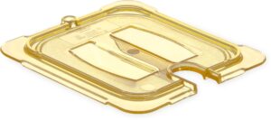 carlisle foodservice products 10511u13 storplus high heat universal handled notched food pan lid, sixth size, amber