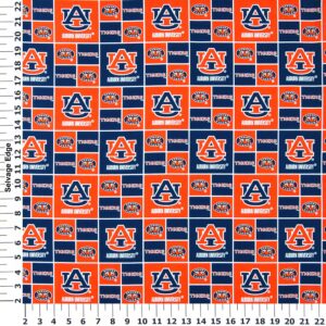 auburn university tigers cotton fabric, burnt orange & navy blue - sold by the yard