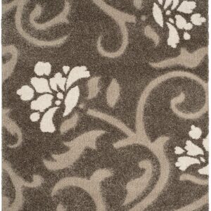 SAFAVIEH Florida Shag Collection Area Rug - 8' x 10', Smoke & Beige, Floral Design, Non-Shedding & Easy Care, 1.2-inch Thick Ideal for High Traffic Areas in Living Room, Bedroom (SG464-7913)