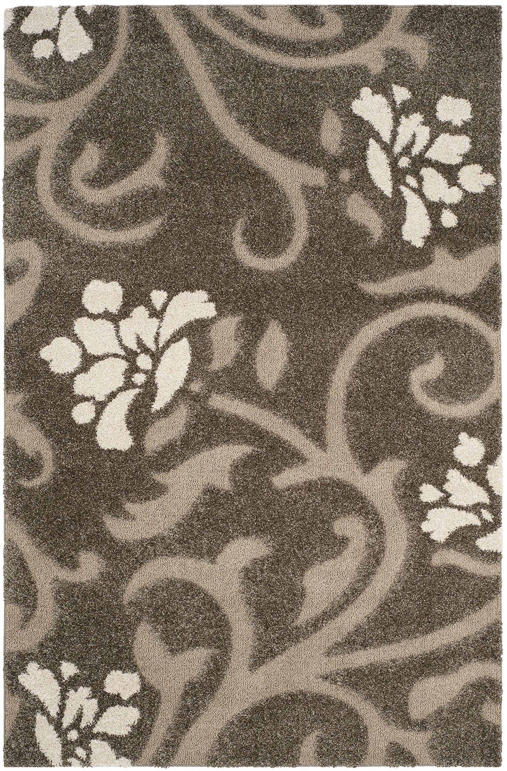 SAFAVIEH Florida Shag Collection Area Rug - 8' x 10', Smoke & Beige, Floral Design, Non-Shedding & Easy Care, 1.2-inch Thick Ideal for High Traffic Areas in Living Room, Bedroom (SG464-7913)