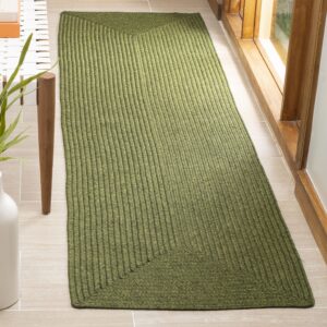 safavieh braided collection 2'3" x 12' green brd315a handmade country cottage reversible runner rug