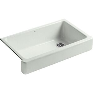 kohler 6488-ff whitehaven 35.5" undermount single-bowl farmhouse kitchen sink, enameled cast iron apron-front kitchen sink, sea salt