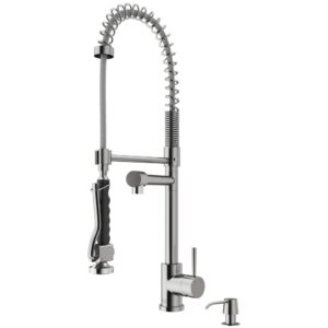 vigo vg02007stk2 27" h zurich single-handle with pull-down sprayer kitchen faucet with soap dispenser in stainless steel