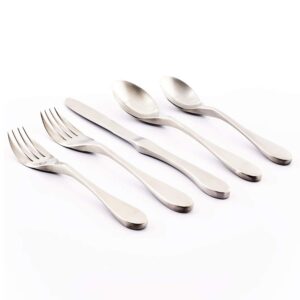 knork original silverware stainless steel metal utensils flatware cutlery place, 5 piece set, matte silver