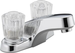 peerless p240lf delta leland, 5-1/16 in x 2-13/16 in spout, 4 in center, chrome plated lavatory faucet