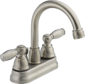 delta faucet peerless claymore centerset bathroom faucet, brushed nickel bathroom sink faucet, 2 handle bathroom faucet, pop-up drain assembly, brushed nickel p299685lf-bn