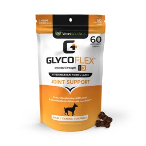 vetriscience glycoflex 3 clinically proven hip and joint support supplement for small dogs - maximum strength dog supplement with glucosamine, msm, green lipped mussel & dmg - 60 chews,chicken flavor​