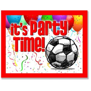 soccer party invitations (red, 4.25"x5.5") 12-pack postcard party invitation stationery for players, coaches and fans birthday parties, team parties and special events!