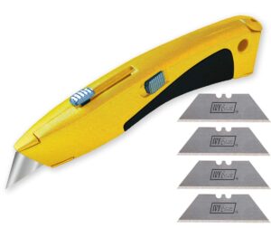 ivy classic 11151 hinge-loc retractable utility knife with 4 blades, 1/card, yellow