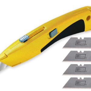 IVY Classic 11151 Hinge-Loc Retractable Utility Knife with 4 Blades, 1/Card, yellow