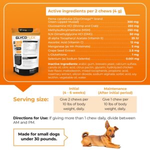 VetriScience Glycoflex 3 Clinically Proven Hip and Joint Support Supplement for Small Dogs - Maximum Strength Dog Supplement with Glucosamine, MSM, Green Lipped Mussel & DMG - 60 Chews,Chicken Flavor​