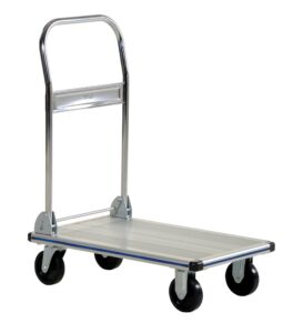 vestil aft-30-nm aluminum folding platform truck with single handle and 4" non-marking polyurethane casters, 400 lbs capacity, 30" length x 18-1/2" width x 6-5/16" height