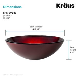 KRAUS Round Red Glass Vessel Bathroom Sink, 16 1/2 inch GV-200