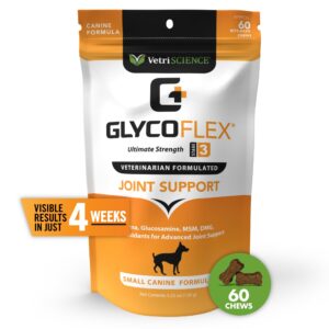 VetriScience Glycoflex 3 Clinically Proven Hip and Joint Support Supplement for Small Dogs - Maximum Strength Dog Supplement with Glucosamine, MSM, Green Lipped Mussel & DMG - 60 Chews,Chicken Flavor​