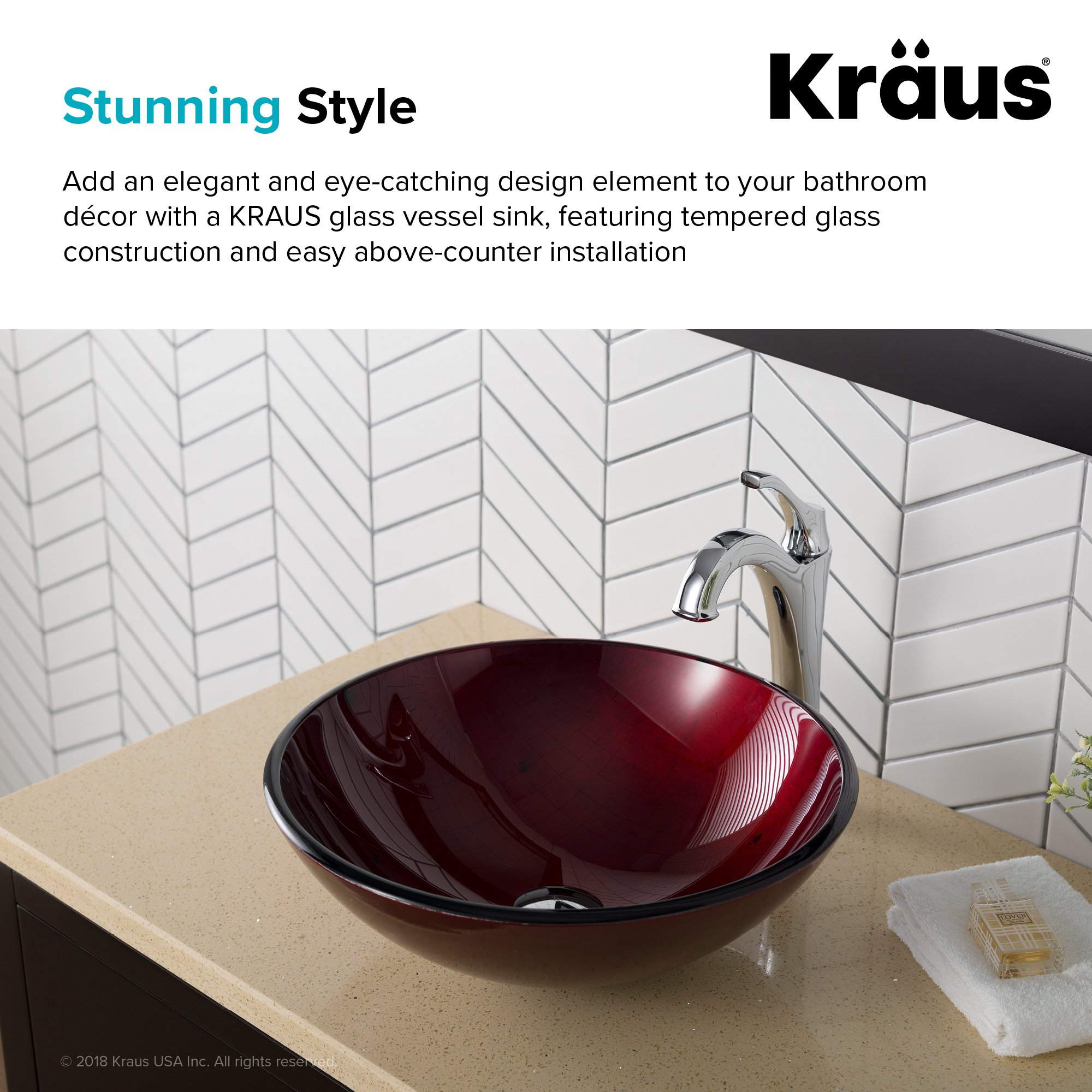 KRAUS Round Red Glass Vessel Bathroom Sink, 16 1/2 inch GV-200