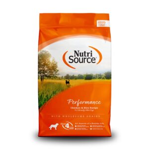 nutrisource performance dog food, made with chicken and rice, with wholesome grains, 40lb, dry dog food