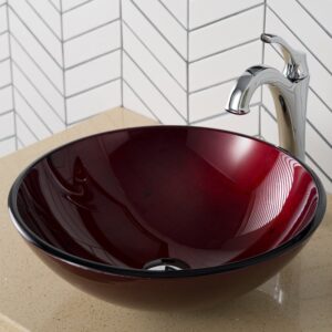 KRAUS Round Red Glass Vessel Bathroom Sink, 16 1/2 inch GV-200