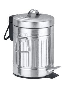 wenko step trash can with lid and pedal, retro metal garbage bin, for bathroom, kitchen, office, soft close, 0.79 gallon, 6.7 x 10.6 x 6.7 in, gray