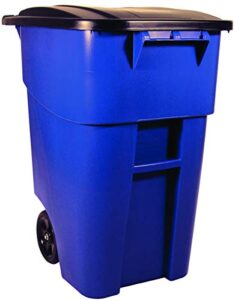 rubbermaid commercial products brute rollout trash/garbage can/bin with wheels, 50 gal, blue, for restaurants/hospitals/offices/back of house/warehouses