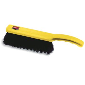 rubbermaid commercial 8 inch counter brush, flagged polypropylene fill for smooth surface sweeping, yellow, 12.5", for bathroom/shower/floor tile/decks/car tires/outdoor