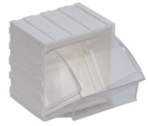 quantum qtb406 clear 2-7/8-inch by 3-3/4-inch by 4-inch tip out bin system, white, case of 6