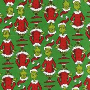 rk11228-223 how the grinch stole christmas by robert kaufman fabrics, santa grinch on green