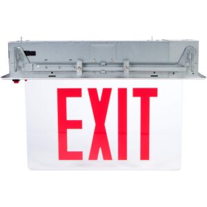 morris products led exit sign – recessed mount edge – red on clear panel, black housing – compact, low-profile design – single sided legend – energy efficient, high output – 1 count