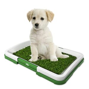 artificial grass pee pad set for dogs (synthetic plastic grass) - reusable puppy essential for potty training small pets indoors and outdoors by petmaker (green)