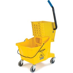 carlisle foodservice products mop bucket with side-press wringer for floor cleaning, restaurants, offices, and janitorial use, polyproylene, 26 quarts, yellow