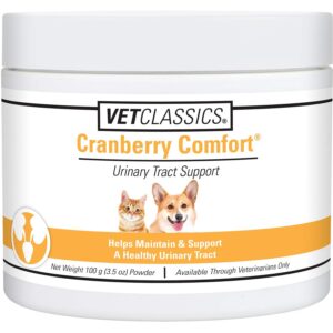 vet classics cranberry comfort urinary tract pet supplement for dogs, cats – maintains dog bladder health, cat bladder control – pet supplements for incontinence – 3.5 powder