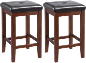 crosley furniture upholstered square seat counter height bar stools set of 2, vintage mahogany, 24-inch