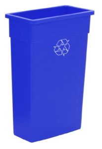 continental 8322-1 23-gallon wall hugger lldpe recycling receptacle, rectangular, blue