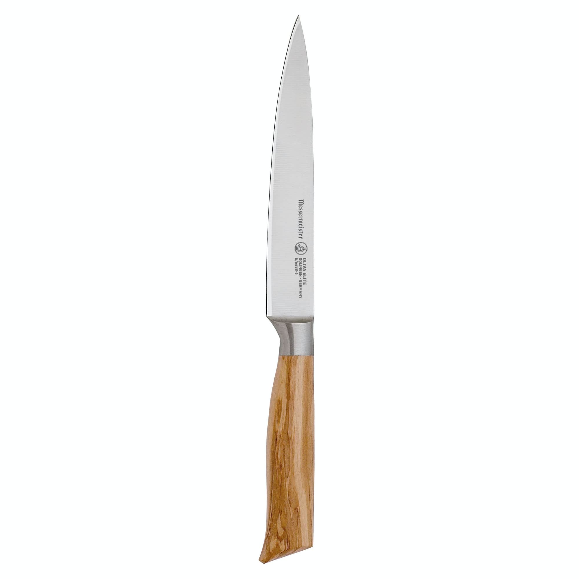 Messermeister Oliva Elite 6” Utility Knife - Fine German Steel Alloy Blade & Natural Mediterranean Olive Wood Handle - Rust Resistant & Easy to Maintain