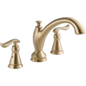 delta faucet linden gold roman tub faucet, gold tub faucet, roman bathtub faucet, delta roman tub faucet gold, tub filler, champagne bronze tt2794-cz (valve not included)