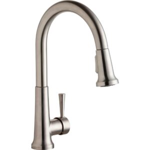 elkay lk6000ls single hole deck mount kitchen faucet with pull-down spray and forward only lever handle, lustrous steel