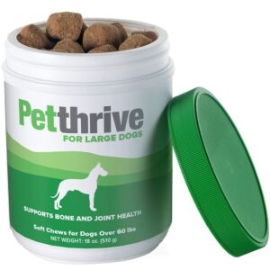 petthrive dog hip and joint support supplement soft chews with resveratrol and hyaluronic acid, mobility bites chewables, bacon flavor, large breed