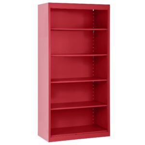 sandusky ba40361872-01 5-shelf elite series wielded bookcase with adjustable shelves, open display bookshelf for home, office, 18"d x 36"w x 72"h, red