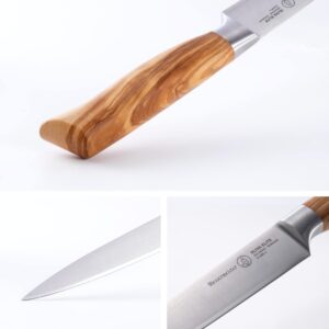 Messermeister Oliva Elite 6” Utility Knife - Fine German Steel Alloy Blade & Natural Mediterranean Olive Wood Handle - Rust Resistant & Easy to Maintain