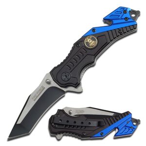 tac force tf-640fd assisted opening folding knife, two-tone tanto blade, black/red handle with fire dept. medallion, 4-1/2-inch closed