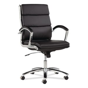 alera alenr4219 neratoli series mid-back slim faux leather chair - black/chrome