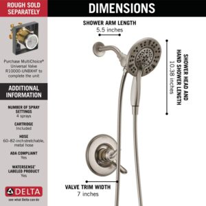 Delta Faucet Linden 17 Series Dual-Function Shower Faucet, Shower Trim Kit with 4-Spray In2ition 2-in-1 Dual Hand Held Shower Head with Hose, Stainless T17294-SS-I (Valve Not Included)