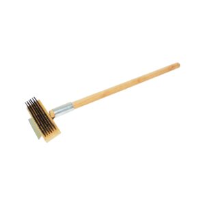 thunder group heavy duty wire brush with scraper and long wood handle, 27-inch